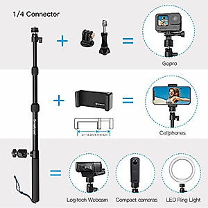 Smatree DS11S Extendable Selfie Stick/Monopod Compatible for G*Pro 12/11/10/9/8/7/6/Max/Session/G*PRO 2018/Ricoh Theta S/V/DJI OSMO Action Camera/Samsung Gear360/YI 4K