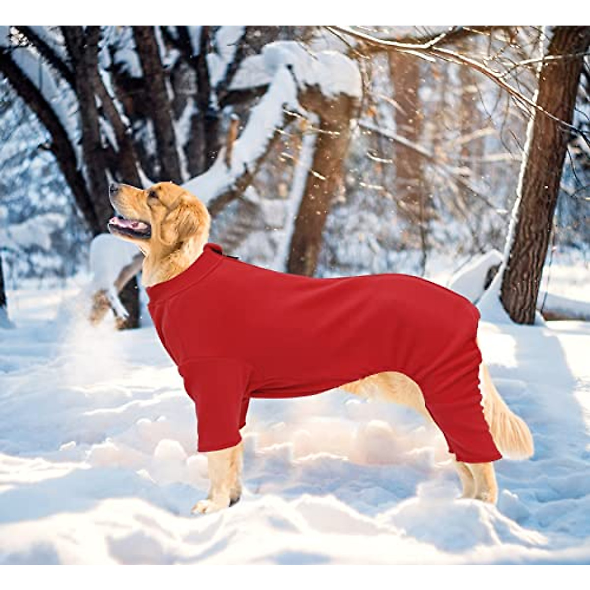 Dog Winter Coat Full Body Warm Coats with Legs Lightweight Fleece Coat Jumpsuit with Reflective Zipper Closure Put on and Off Easy and Safety - Red - M