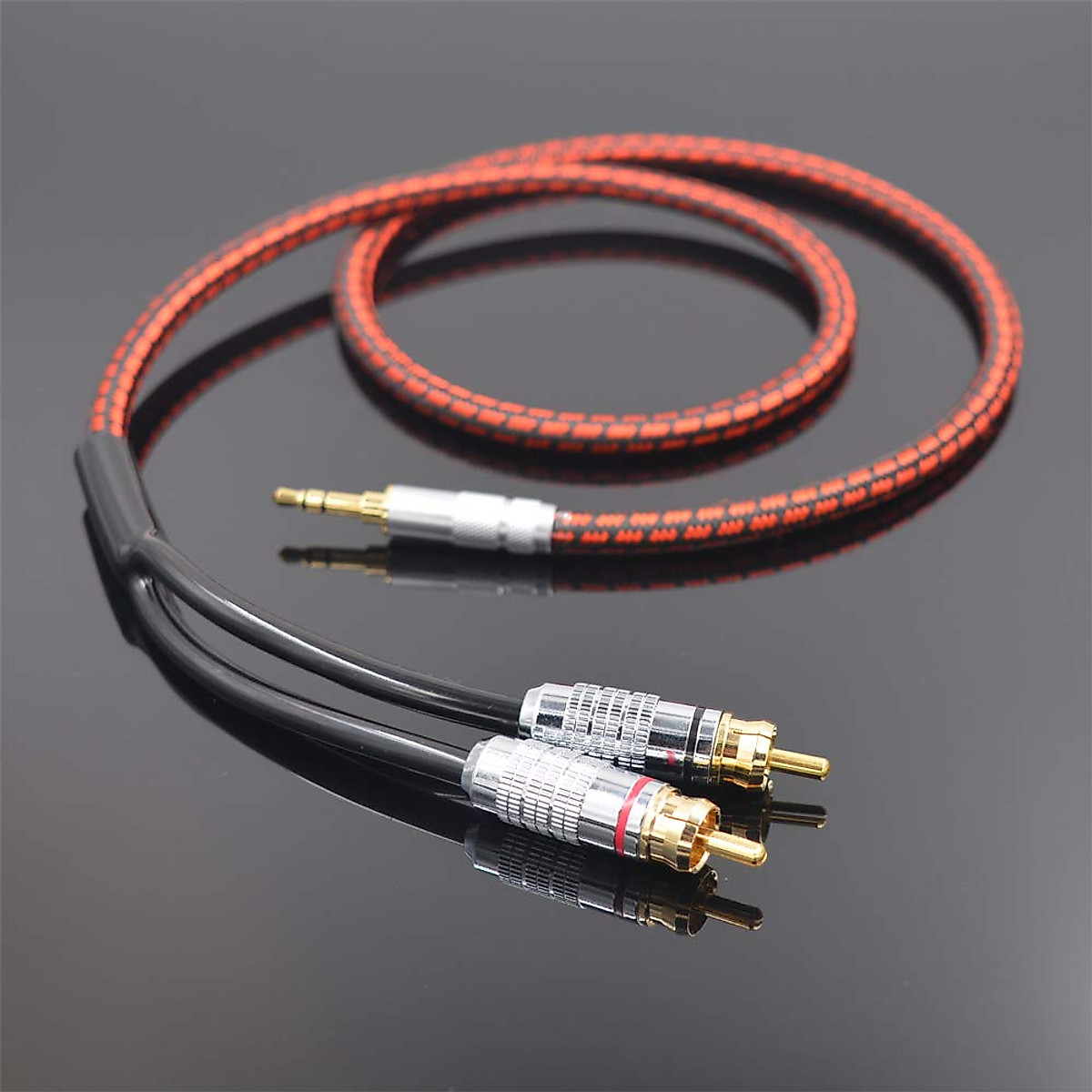 Primeda Audiophile Audio Cable Stereo 3.5mm Male to 2 RCA Male Red for Smartphone, MP3,CD, Tablets, Speakers,Home Theater,HDTV (Straight 3.5mm (3 Feet))