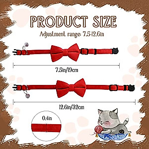 2 Pcs Velvet Cat Collar with Bell and Bowtie, Adjustable Breakaway Cat Collars Kitten Small Puppy Safety Bow Tie Solid Wedding Basic Color Cat Bow Tie Collar