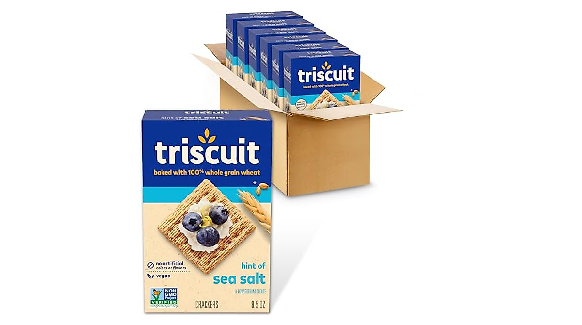 Triscuit Hint of Sea Salt Whole Grain Wheat Crackers, Vegan Crackers, 6 ...
