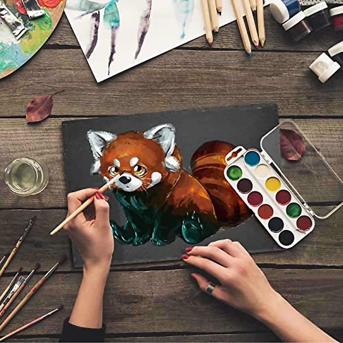 LAVEMCH 4 Pack Slate Cheese Boards, 12” x 8” Charcuterie Boards Sussi Plate Stone Tray with 4 Pieces Soapstone Chalks for Cheese, Meats, Appetizers, Dried Fruits, Gourmet, Black