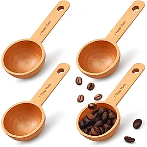 4 Pieces Coffee Scoop Wooden Coffee Spoon in Beech, Wood Coffee Measure Scoop Wooden Tablespoon for Measuring Coffee Beans or Tea Home Kitchen Accessories (15 ml)