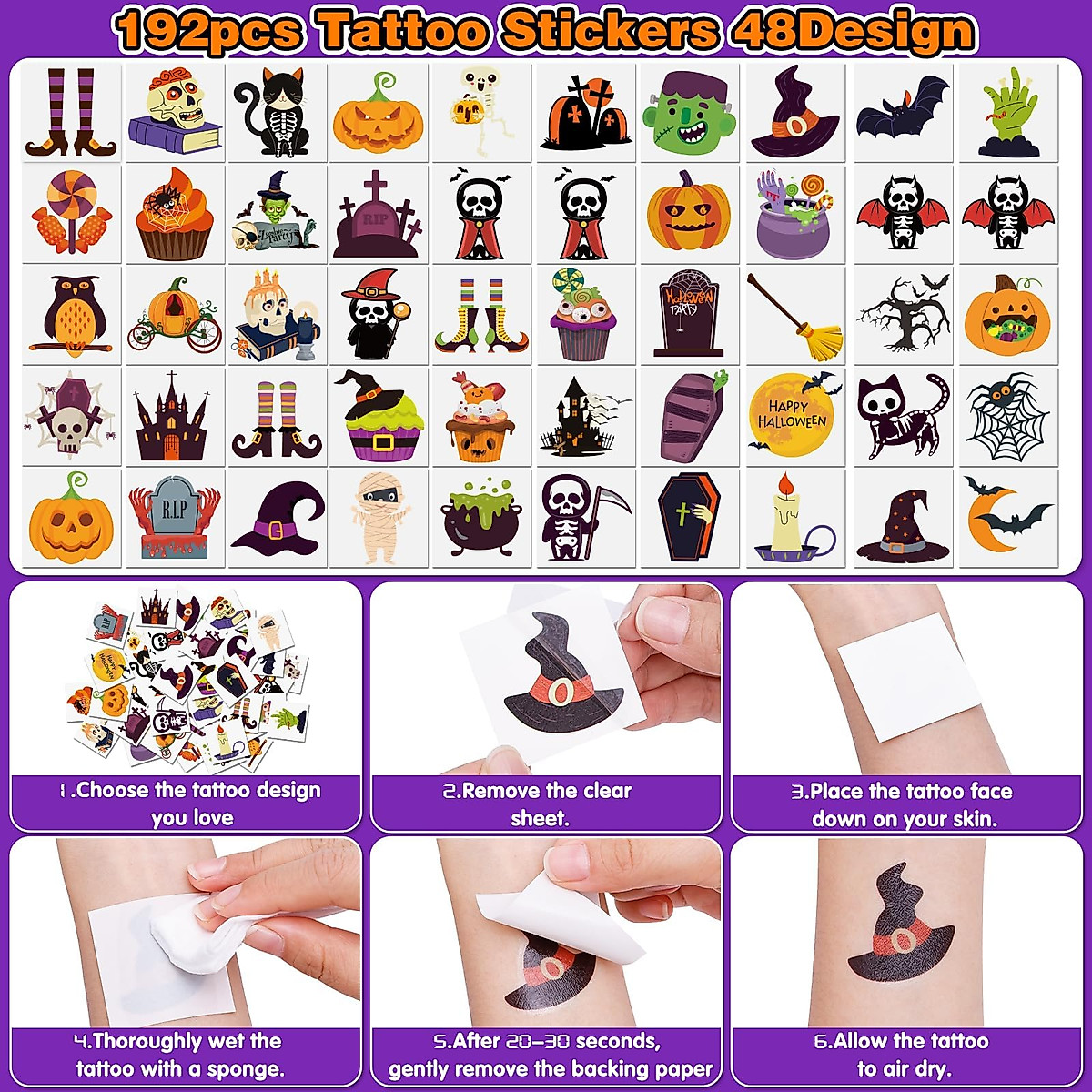 Halloween Party Favors for Kids Toys 264pcs Halloween Prizes Bulk for Kids, Halloween Goody Bag Fillers including Stamper Tattoos Slap Bracelets Rubber Bracelets Treats Non Candy Party Supplies