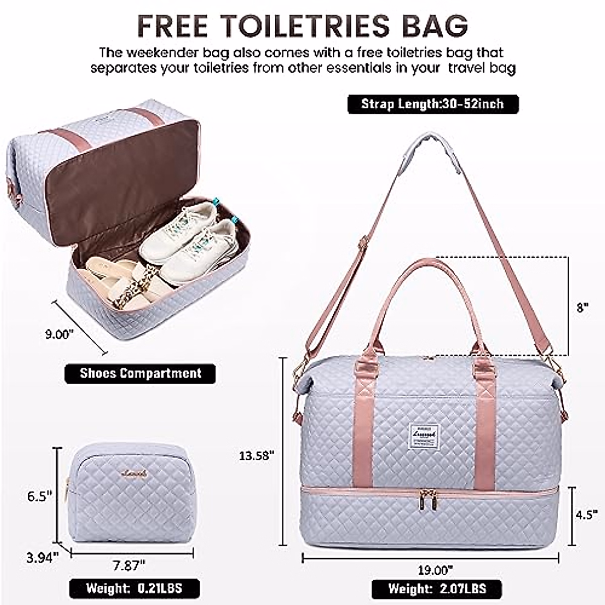 LOVEVOOK Travel Duffle Bag, Weekender Bags for Women with Shoe Compartment, Carry on Overnight Bag with Toiletry Bag, Gym Duffel Bag with Wet Pocket, Hospital Bags for Labor and Delivery