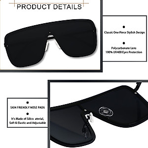 LYZOIT Rimless Oversized Square Sunglasses for Women Men Flat Top Shield Frameless Sun Glasses Super Dark Black Shades sensitive eyes