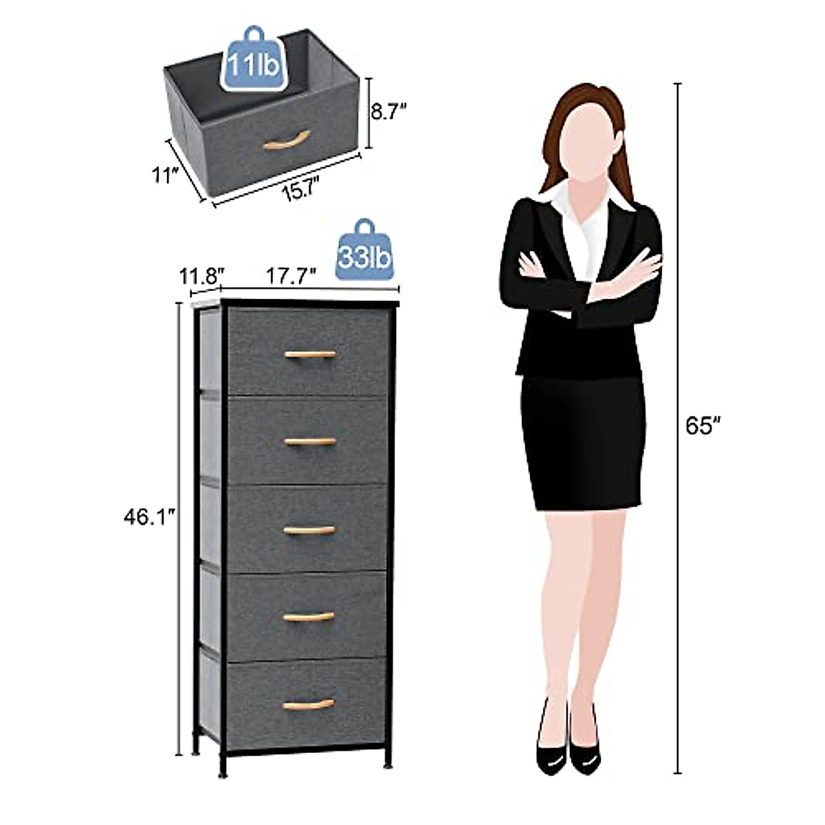 Crestlive Products Vertical Tall Fabric Dressers for Bedroom, Storage Tower - Sturdy Frame, Wood Top & Handles - Organizer Unit for Home Dorm