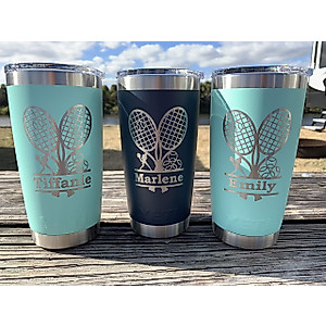 YETI Tumbler Female Tennis Design w/Name, Laser Engraved Yeti Rambler Stainless Steel Travel Mug - NOT A STICKER!