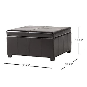 Christopher Knight Home Living Berkeley Brown Leather Square Storage Ottoman, Espresso