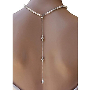 1PCS Exquisite Imitation Pearls Necklace Sexy Tassel Backdrop Necklace Long Body Chain Pendant Backless Dress Accessories Decoration Bikini Bodychain for Women Girls Wedding Brides and Prom