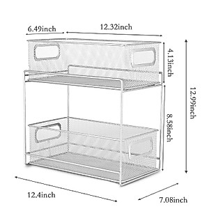 Artestia Under Sink Organizers and Storage Pull Out Drawers 2 Tiers Mesh Sliding Bathroom Cabinet Organizers Baskets Multipurpose Storage Shelf for Bathroom Kitchen, Silver