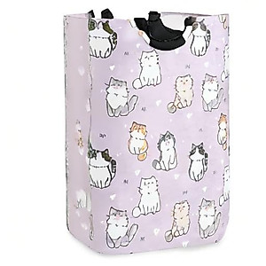 Qilmy Purple Cat Laundry Basket Collapsible Large Clothes Hamper Nursery Storage Bin with Handle for Bedroom, Bathroom, Dorm, Kids Room