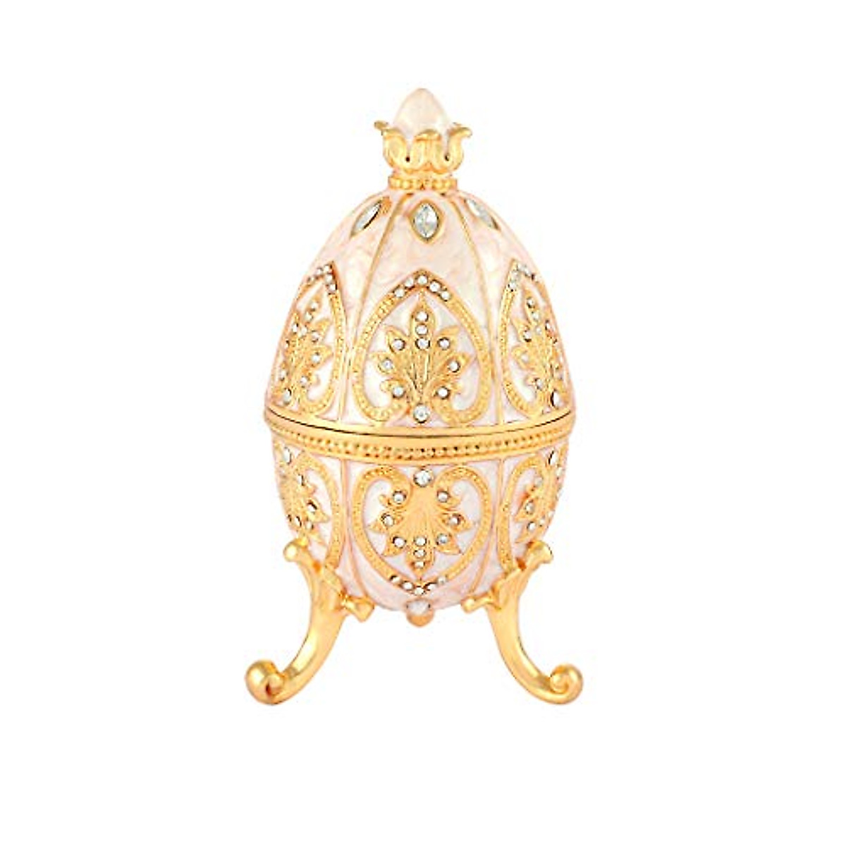 Furuida Trinket Box with Hinged White Faberge Egg Enameled Jewelry Box Classic Ornaments Metal Craft Gift for Home Decor