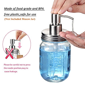 Mason Jar Liquid Soap Dispenser Lids - 304 Stainless Steel Pumps & Lids for 16oz Regular Mouth Mason Jar-Rustic/Farmhouse Decor, for Hand Soap,Dish Soap, Lotions/Brushed Nickel-6 Pack, 2 Long Tubes