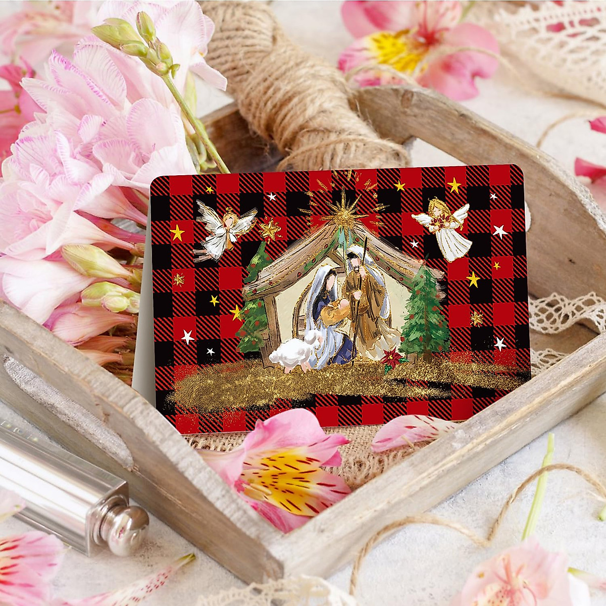 Artoid Mode 36 Pack Angels Cabin Christmas Thank You Cards Church Xmas Tree Greeting Cards Gift With Envelope Sticker Blank Note Cards for Birthday Wedding Baby Shower Bridal Shower, 4 x 6 Inch