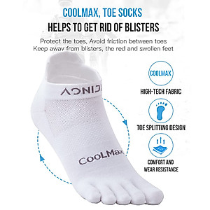 OrrinSports 3 Pairs Men Womens Toe Socks Lightweight Breathable-Value Athletic Finger Socks for Running Walking Travel Outdoor Sports Ankle Socks White - (Size Large)