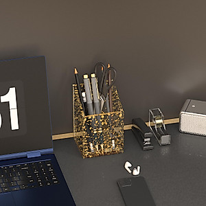 Modern Acrylic Pen Holder with 1 Compartments Gold Base, Multifunctional Pencil Holder for Desk Gold Leaf, Makeup Brush Holder, Marker Holder for Office, Classroom, Home