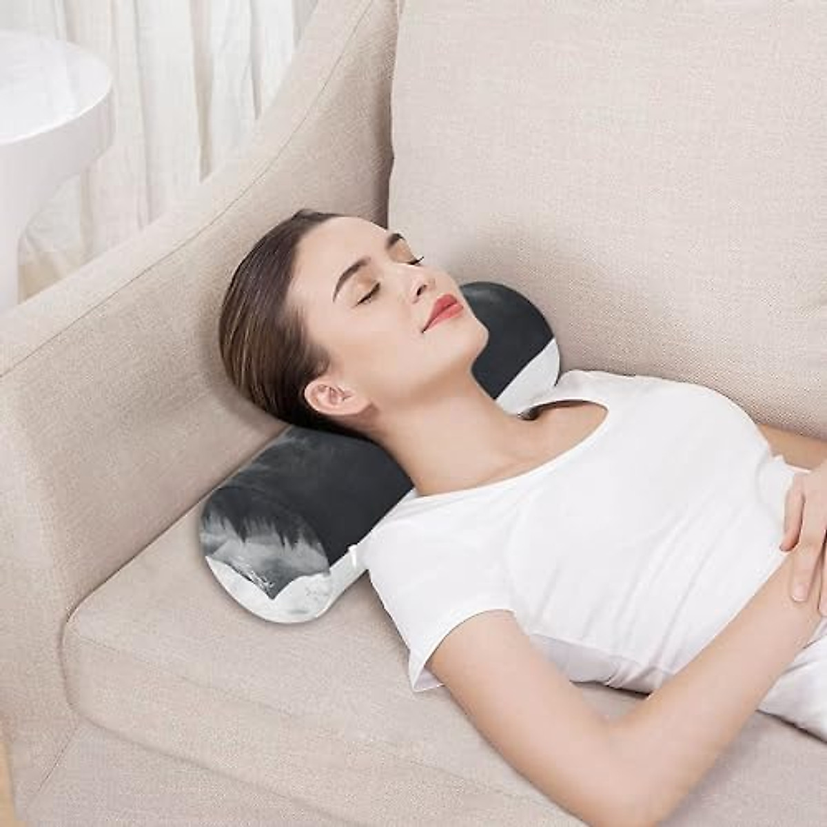xigua Mountain Landscape Neck Roll Pillow for Neck Relief with Removable Washable Cover - Memory Foam Round Cylinder Bolster, Ergonomically Designed for Head, Neck, Back, and Legs