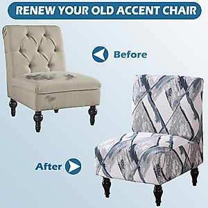 Jusmate Armless Accent Chair Cover Slipcover, Stretch Chair Slipper Super Fit Armless Chair Furniture Protector Cover Slipcover for Living Room Hotel (Blue/Grey)