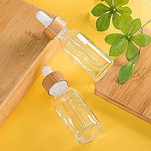 JHCFillé 1oz (30ml) Dropper Bottles, Clear Glass Boston Round Bottle with Bamboo Glass Eye Dropper, Tincture Bottles with Dropper, 6 Pack