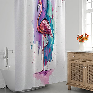 Aglebo Beautiful Watercolor Flamingo Shower Curtain Fabric Shower Curtain Set with 12 Hooks Water-Proof 72 * 72 Inches for Bathroom Beach Caravan Hotel