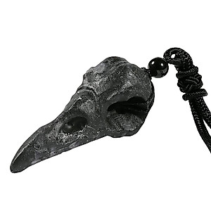 TUMBEELLUWA Raven Skull Agate Geode Pendant Necklace for Unisex Hand Carved Stone Crow Head Pendant with Adjustable Black Cord, Black