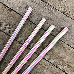 Iridescent Foil Paper Straws - White Pearl - Wedding Valentine Holiday Supply - 7.75 Inches - 100 Pack