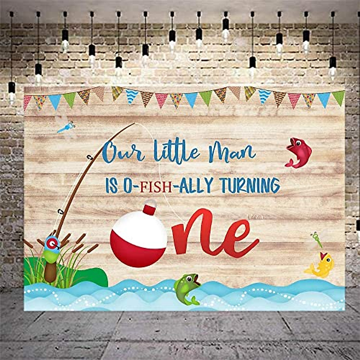 O-Fish Ally Fish Birthday Photo Backgrounds 7x5ft Rustic Wooden Boards Boys Go Fishing First Birthday Party Photography Backdrops Boys or Girls Cake Table Background Photo Studio Booth Props Vinyl