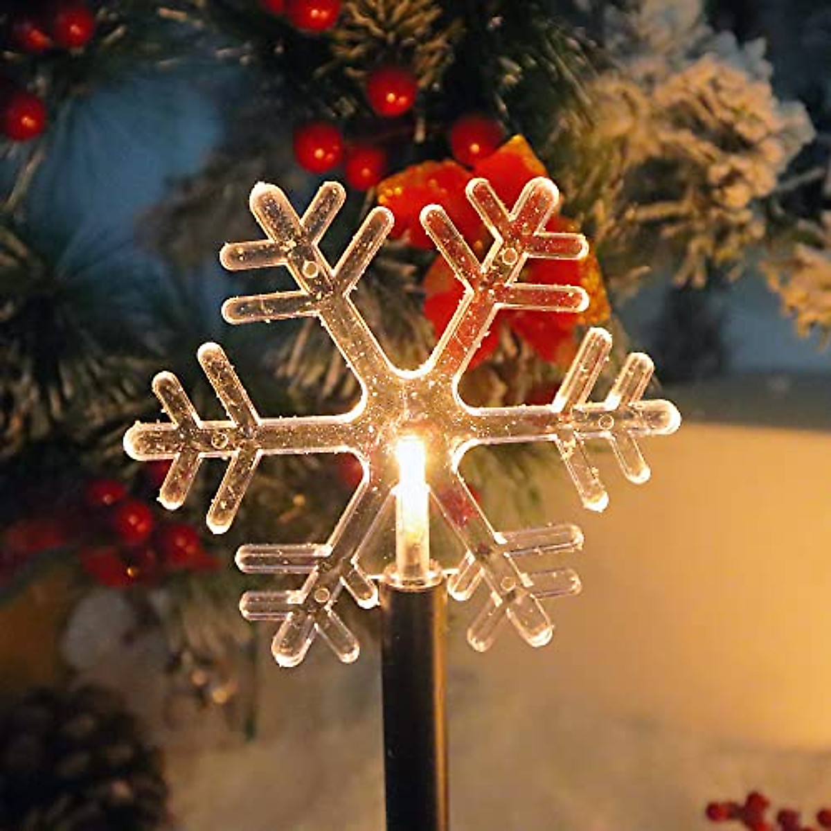 Yemaxi Christmas Led Landscape Pathway Lights Battery Operated with Timer Function Waterproof for Outdoor Patio Porch Lawn Garden Yard Decoration Warm White 5 Pack (Snowflakes)