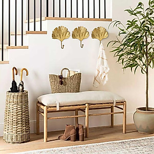 Towel Hook Brushed Gold Leave Shape Hook Brass Coat Robe Key Holder Decorative Hanger for Bathroom Kitchen Garage Wall Mounted (Pack of 3)