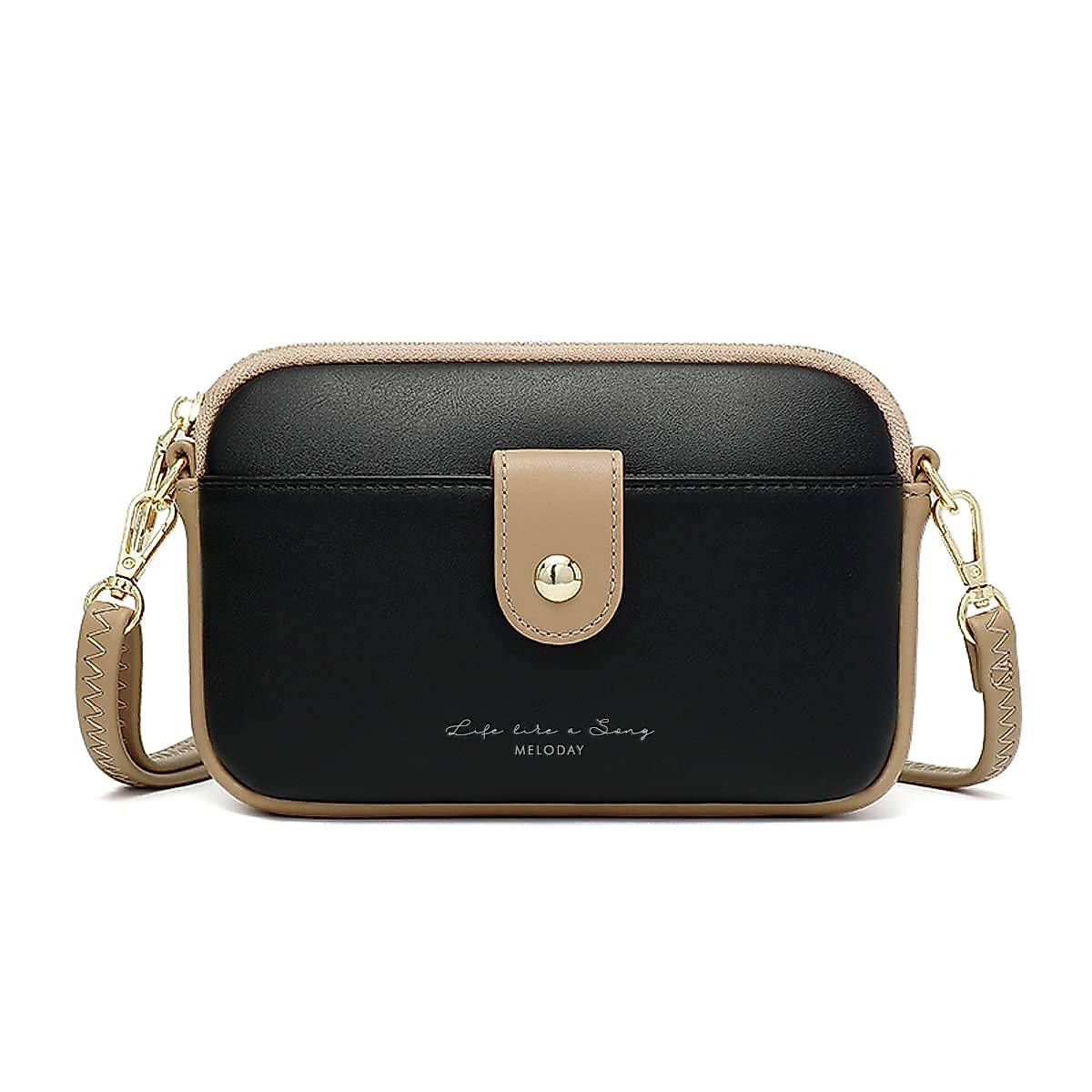 Mini Messenger Shoulder Handbag for Women Soft Vegan Leather Fashion Travel Wallet with Adjustable Strap - Black