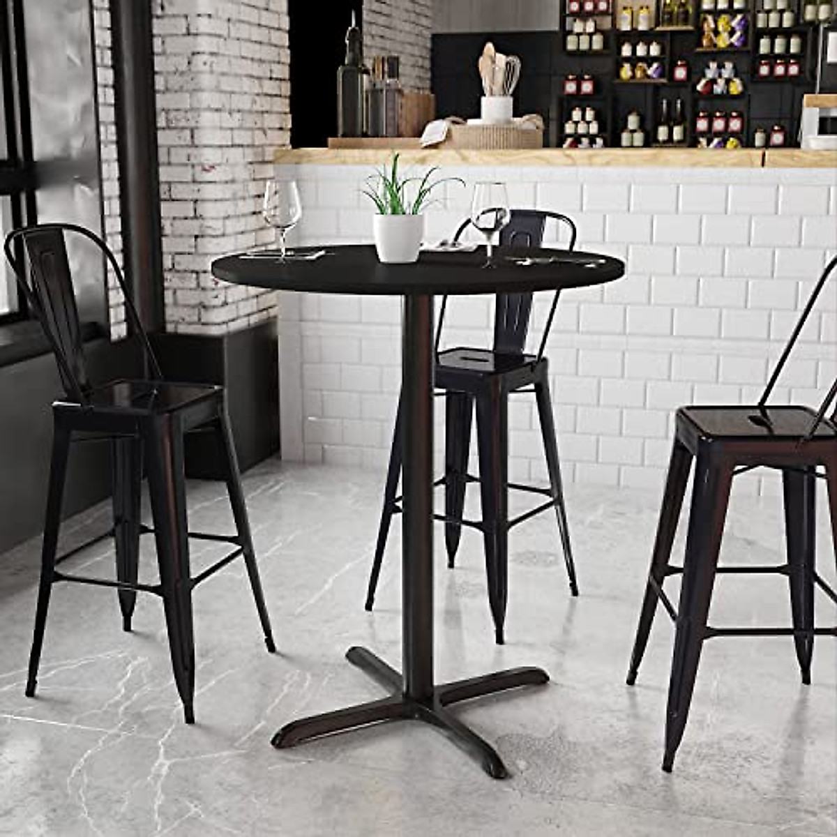 Flash Furniture 36'' Round Black Laminate Table Top with 30'' x 30'' Bar Height Table Base