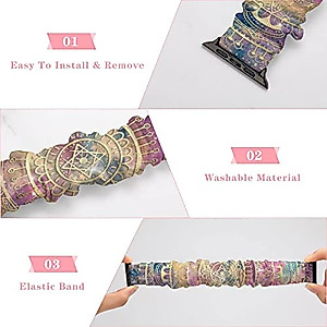 Stylish Gold Mandala Watercolor & Nebula Colorful Compatible for Apple Watch Band 38/40/41mm,42/44/45mm Cloth Pattern Polyester Elastic Women Breathable Scrunchy Bands for IWatch Series SE 8 7 6 5 4 3