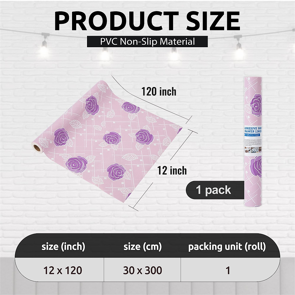 12X120 Inch Shelf Liner for Kitchen Cabinets, PVC Drawer Liner for Dresser Non-Slip Bathroom, Non-Adhesive Cabinet Liner Washable (Purple Bloom)(1 Roll)
