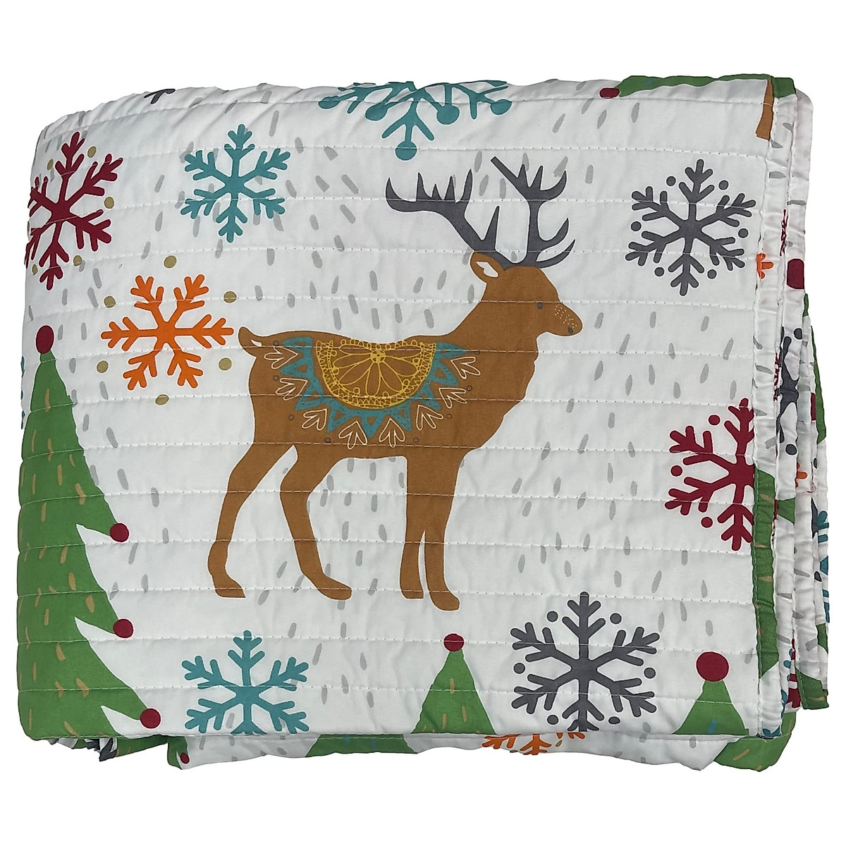 Levtex Home Merry & Bright Collecion - Tinsel Quilt Set - King/Cal King Holiday Quilt 106x92 and Two King Pillow Shams 20x36 - Folk Christmas Reindeer - Reversible