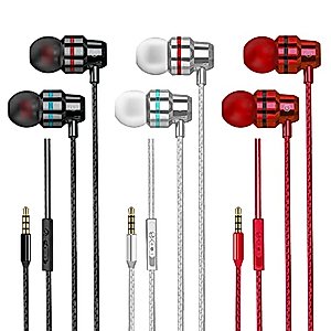 Yatloml Wired Earbuds with Microphone 3 Pack, in-Ear Headphones with Heavy Bass, High Sound Quality Earphones Compatible with iPod, iPad, MP3, Android Phones, Fits All 3.5mm Jack Device