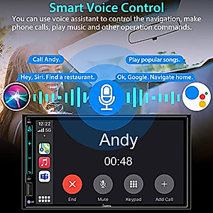 Double Din Car Stereo with HD IPS Screen, Carplay, Android Auto, Bluetooth, Mirror Link, AHD Backup Camera, Steering Wheel Controls, Subwoofer, AM/FM, 7" Car Radio Receiver