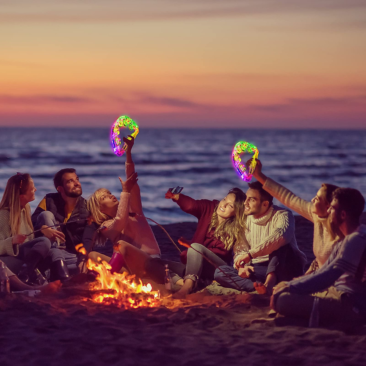 Aywewii LED Tambourine, Light Up Toys Handheld Musical Flashing Tamborine Autism Toys Party Supplies for Birthday Anniversaries Gifts for Kids Adults Teens(Four Colors are Randomly Sent) 2 Pcs