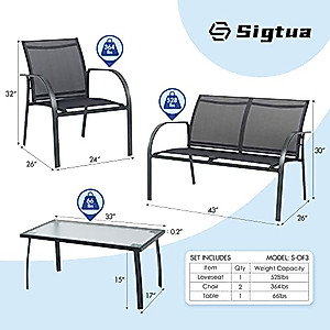 Sigtua Patio Conversation Sets, 4 Pieces Modern Garden Furniture Sets for 4 Seaters, Casual Outdoor Seating Group for Patio, Lawn, Poolside and Alfresco, Weather Resistant