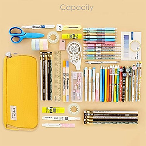 ORPHEUS Large Pencil Case Big Capacity 3 Compartments Canvas Pencil Pouch for Teen Boys Girls School Students (Yellow)