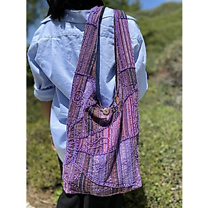 Hand Embroidered Peace and Sunrise Boho Crossbody Hippie Handbag - Unique, Ethical, and Vibrant for the Free-Spirited Soul (Purple)
