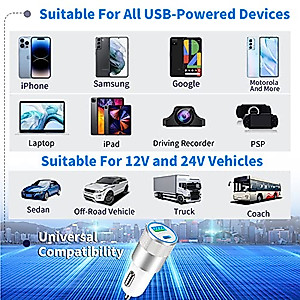 [Apple MFi Certified] iPhone Fast Car Charger, Caiinei 48W Dual PD/QC3.0 USB-C Power Car Charge Adapter + 2 Pack 6FT Coiled Lightning Cable Quick Car Charging for iPhone 14 13 12 11 Pro Max/XS/XR/iPad