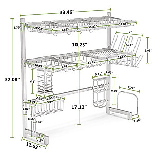 1Easylife Over The Sink Dish Drying Rack 3 Tier Stainless Steel Large Kitchen Rack Dish Drainers for Home Kitchen Counter Storage, Shelf with Utensil Holder, Above Sink Shelves (silver1)