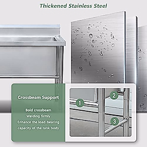 Freestanding Stainless Steel Sink, Utility Sink,1 Compartment Commercial Kitchen Sink,Kitchen Sink Industrial Sink,Commercial Sink Industrial Sink(40in)