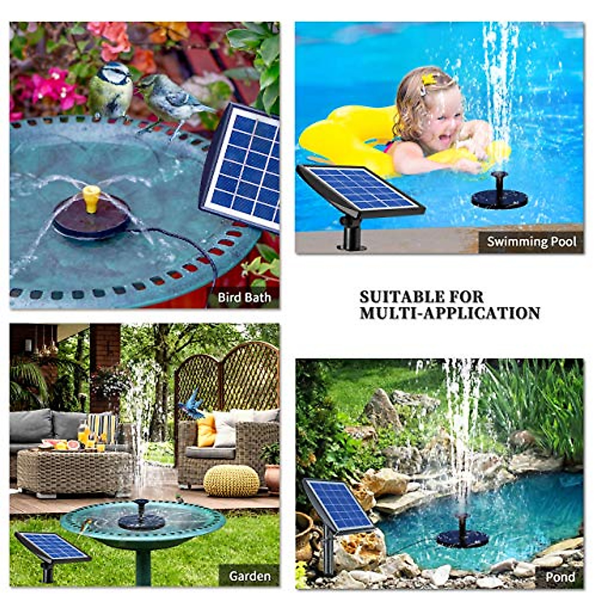 Viajero 3W Solar Fountain Pump for Bird Bath, Upgrade Solar Powered Water Floating Plug-Gable Fountains Kit with 7 Nozzle for Garden, Yard, Fish Tank, Pond, Swimming Pool, Outdoor and Patio