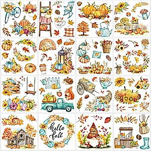 SATINIOR 16 Sheets Fall Rub on Transfers for Crafts and Furniture Maple Leaf Pumpkin Stickers Rub on Decals for Scrapbook DIY Wood Fabric Journal Dairy Envelope Crafts, 5.9 x 5.9 Inch