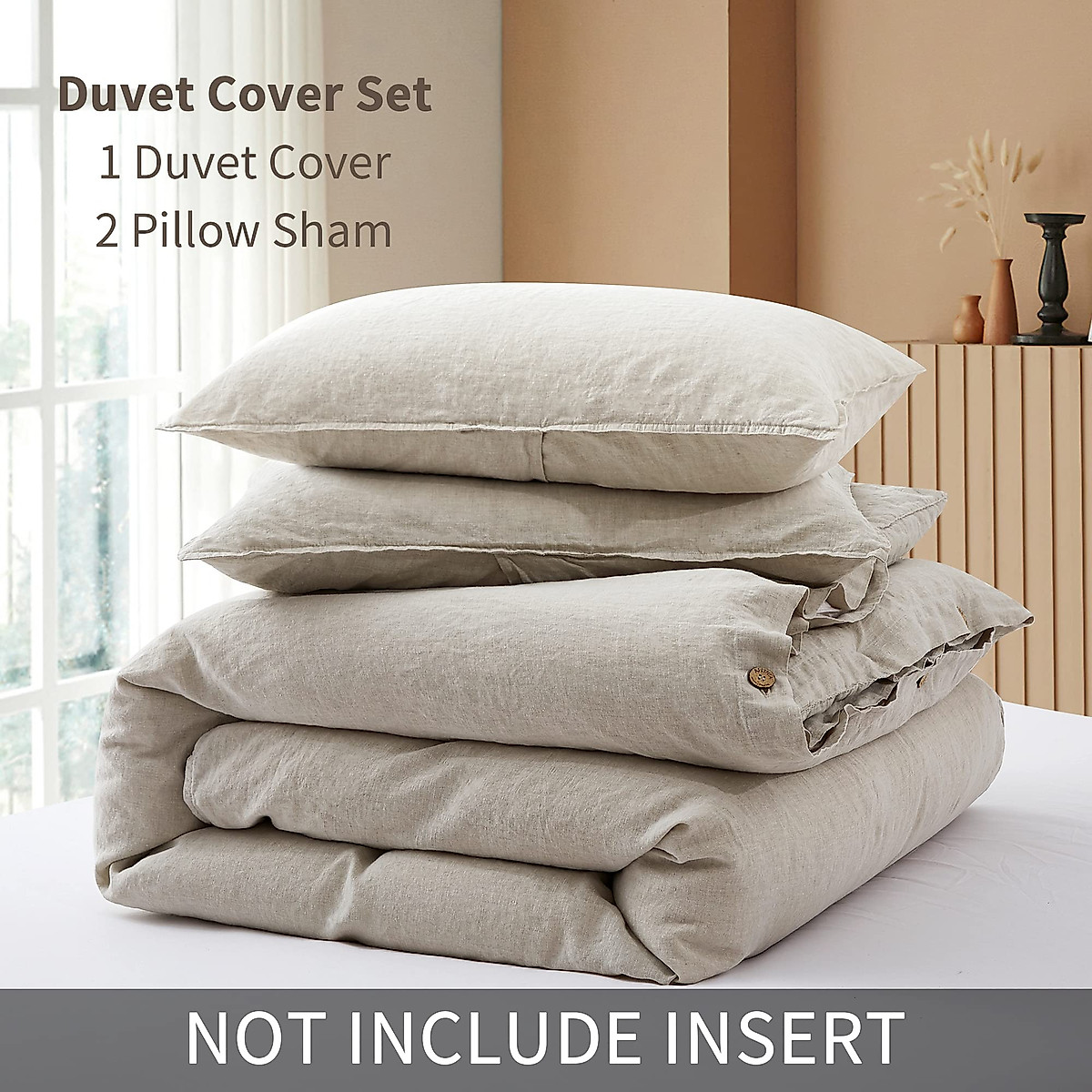 ATLINIA Bedding Duvet Cover Set Linen - 100% French Flax Washed Bed Sets Farmhouse Comforter Cover Set (1 Duvet Cover and 2 Pillow Shams) King Size Natural