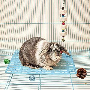 Roundler Bunny Cage Mats, 3 Pieces Rabbit Plastic Floor Pads and 3 Pieces Grass Woven Bed Mats Small Animal Feet Pads Bed Nest Mats for Bunny Hamster Rat Chinchilla Guinea Pig Cats Dogs (3 Colors)