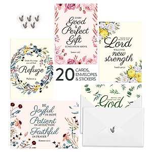 DIVERSEBEE 20 Inspirational Christian Greeting Cards of Encouragement with Envelopes and Stickers, Motivational Religious Bible Verse Scripture Note Cards Assortment (Floral) - 4x6 Inches