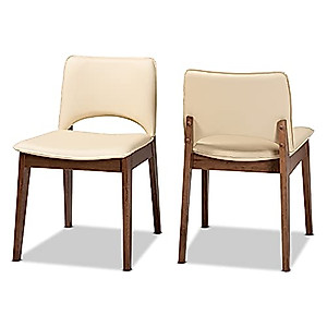 Baxton Studio Afton Dining Chair Set Beige Faux Leather Upholstered and Walnut Brown Finished Wood 2-Piece Dining Chair Set